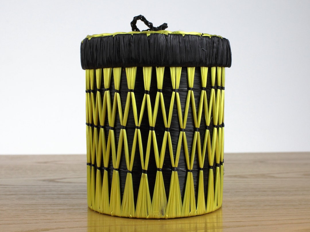 Raffia Box, Yellow Black Can With Lid, 60s 70s, East German Arts and ...