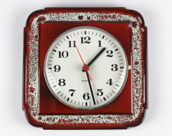 70s Kitchen Wall Clock, Red Ceramic Clock, Vintage Kitchen Clock, West ...