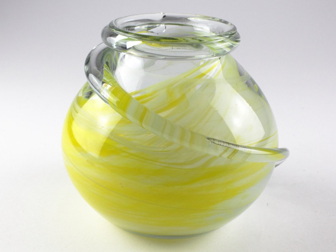 Yellow Crystal Glass Vase, Clear Yellow Vintage Glass Vase, West ...