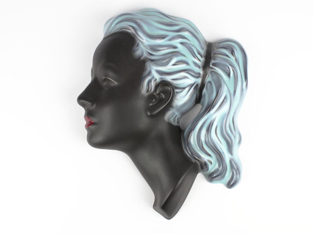 Cortendorf Wall Mask, Blue Hair, 50s-60s Wall Hanging, Vintage Ceramic ...