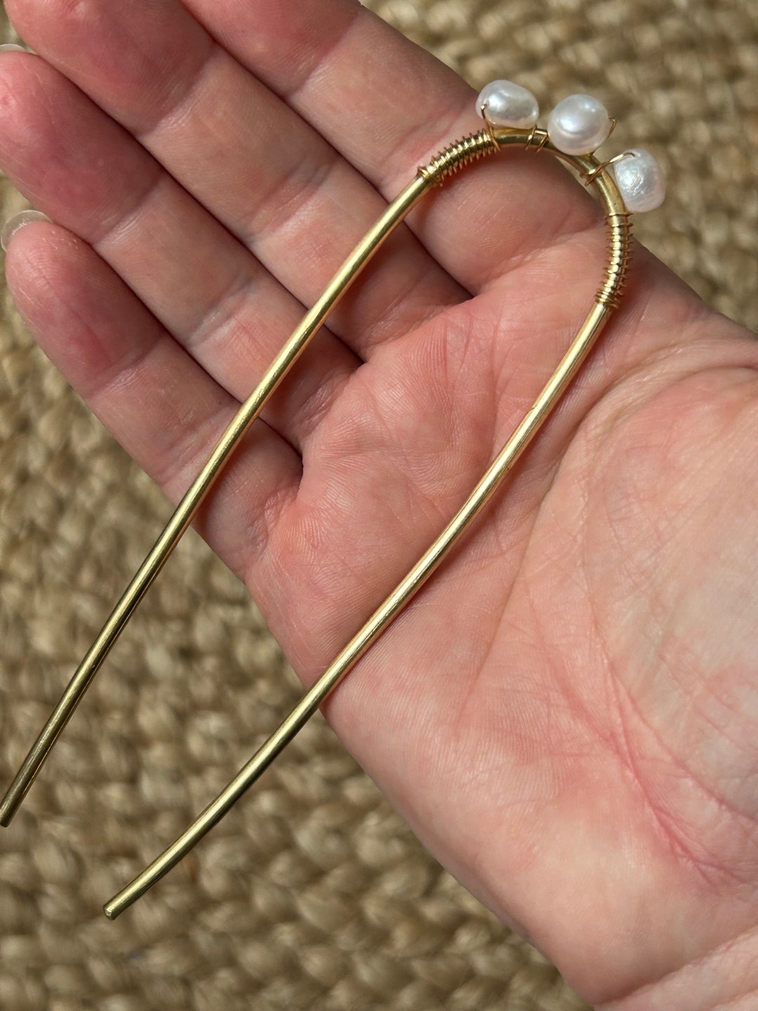 Pearl and Brass Hair Pin - Etsy