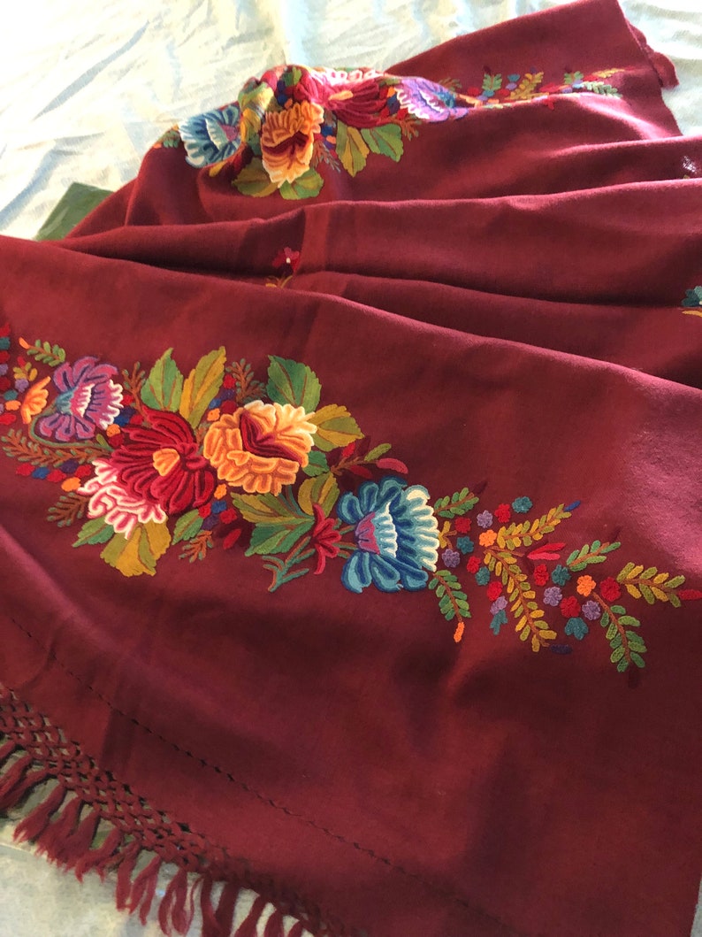 Pure Wool Scarf - Embroidered - Etsy