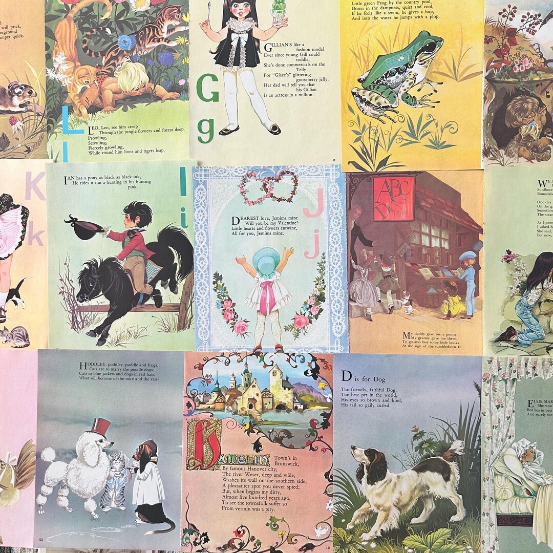 Vintage Nursery Rhymes & Alphabet Illustrations: Double-sided Book ...