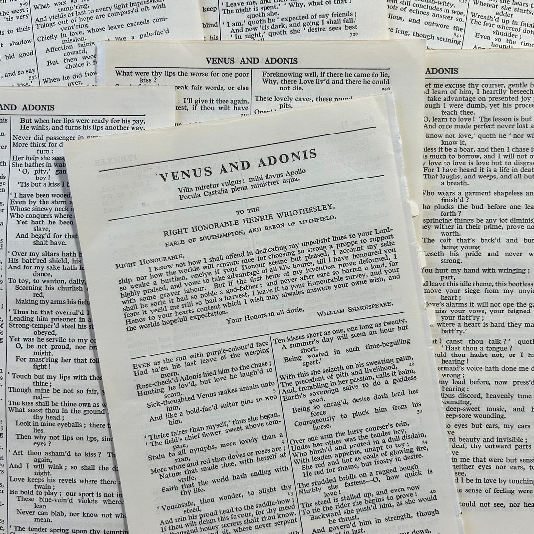 1951 Venus and Adonis Book Pages, Shakespeare, Collage Art Supply - Etsy