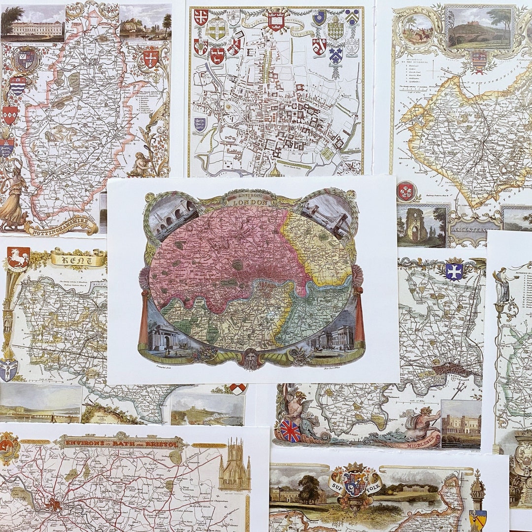 Large Vintage County Maps of Old England - Etsy