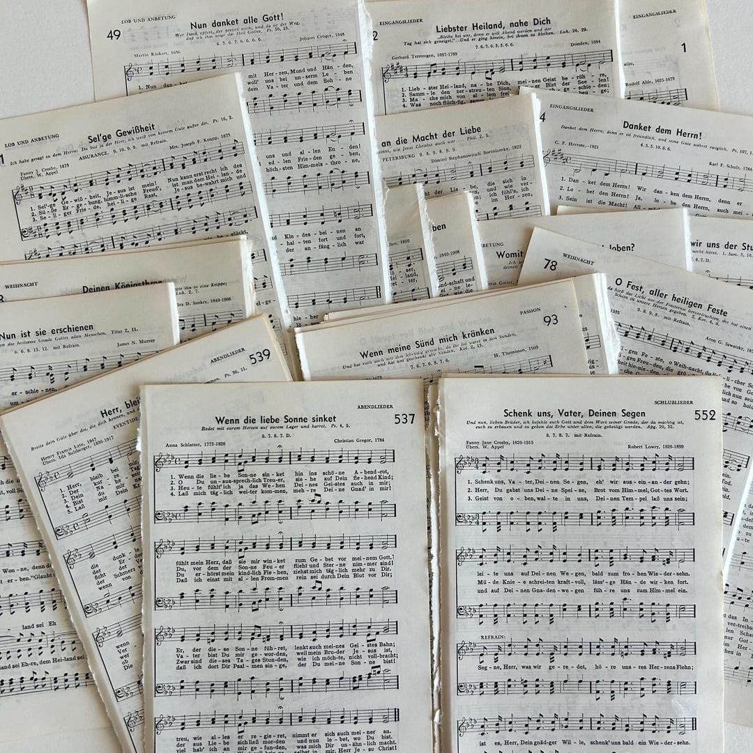 Vintage 1955 German Hymnal Sheet Music for Paper Crafting, Junk ...