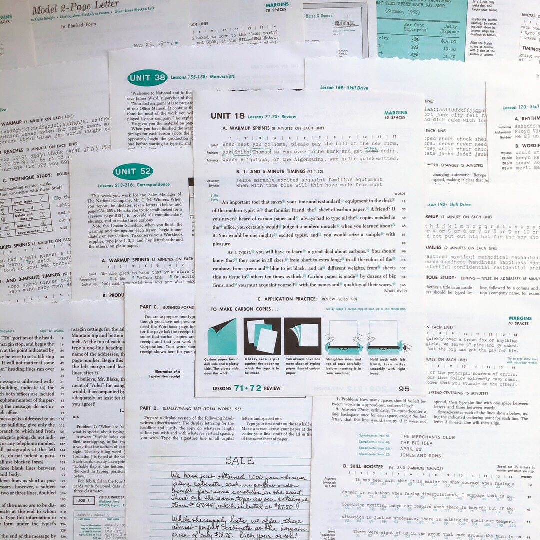 1958 Gregg Typing Pages, Vintage Typewriter Pages - Etsy