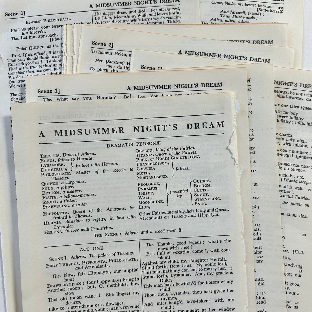 Vintage 1951 A Midsummer Night’s Dream Pages Printed in Great Britain ...