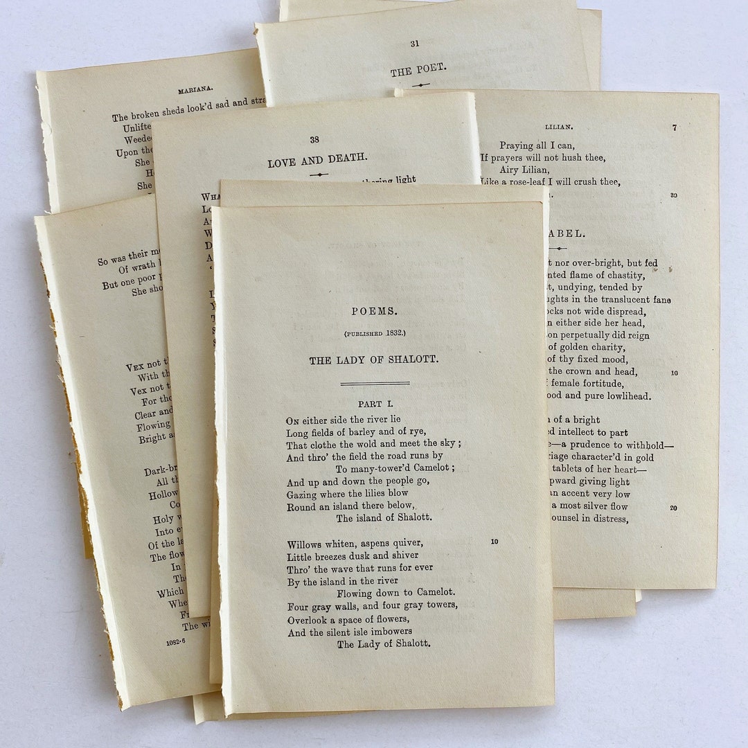 1947 Antique Tennyson Poetry Pages for Paper Crafting, Collage, Junk ...
