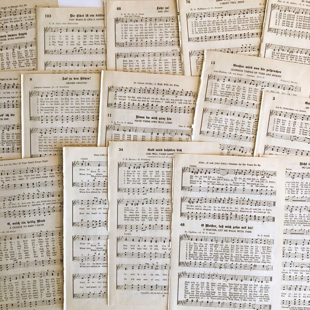 1927 Antique Gothic Script German Hymnal Sheet Music for Paper Crafting ...