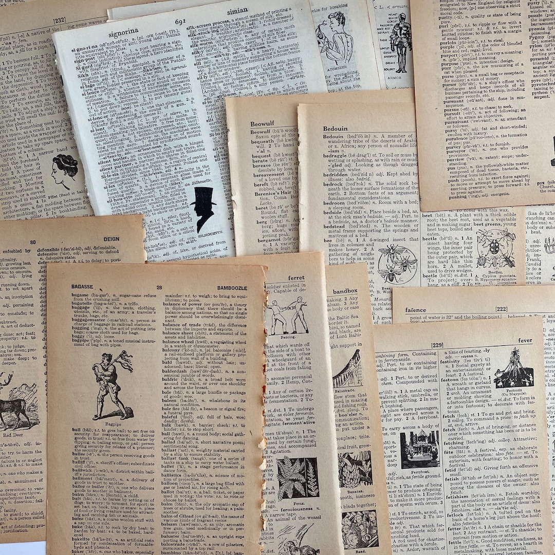 Antique Illustrated Dictionary Pages: Vintage Paper Crafting Ephemera ...