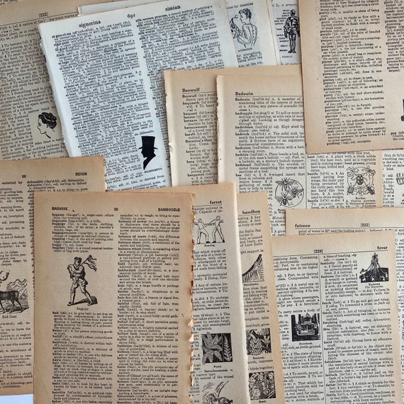 Antique Illustrated Dictionary Pages Antique Pages for Paper | Etsy