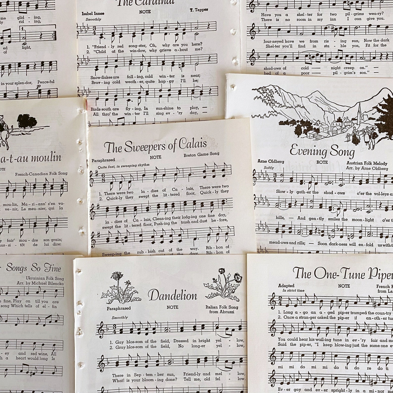 1947 Illustrated Childrens School Song Book Pages, Vintage Sheet Music ...