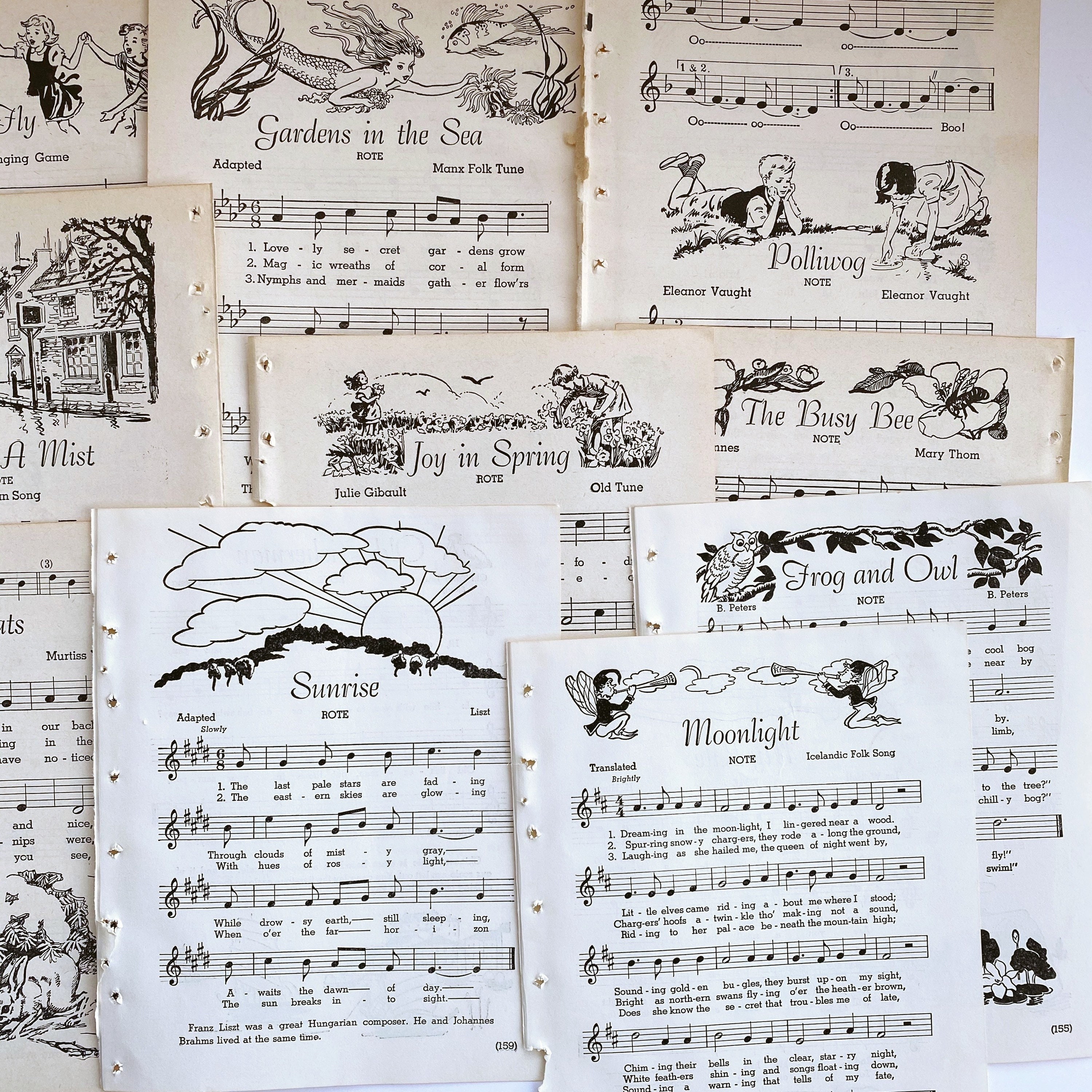 1947 Illustrated Childrens School Song Book Pages, Vintage Sheet Music ...