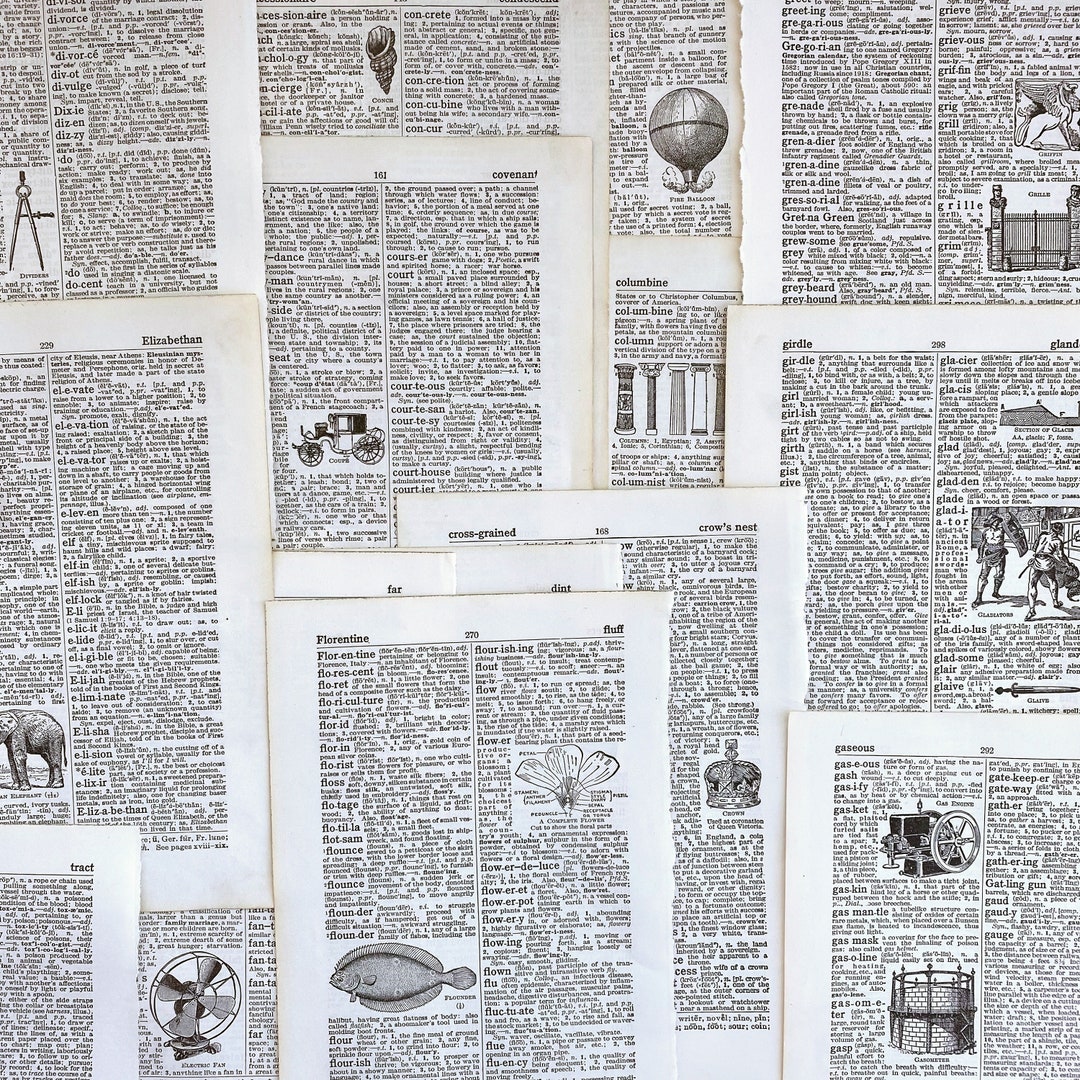 Antique 1945 Illustrated Dictionary Pages, Antique English Dictionary ...