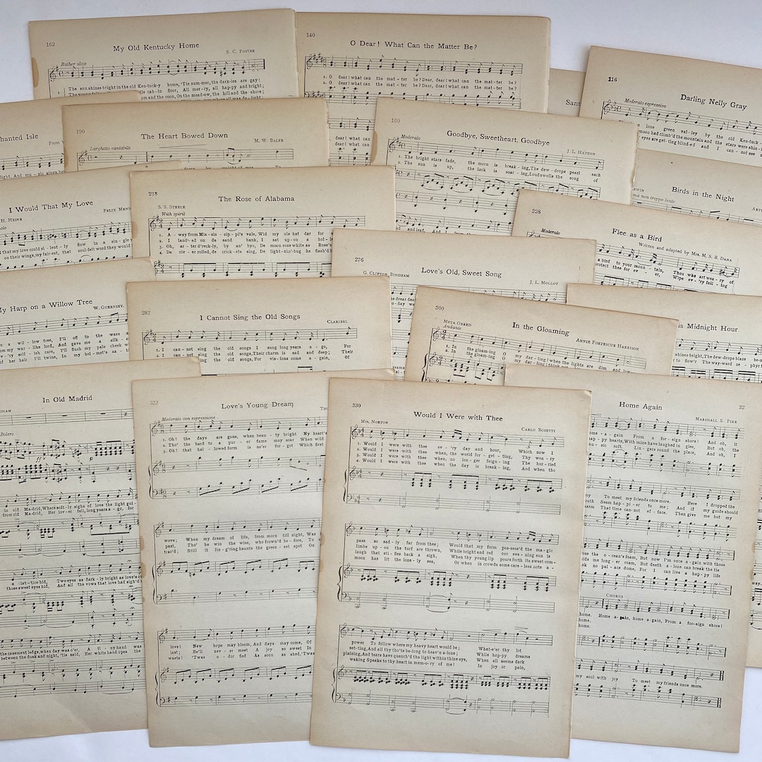1907 Heart Songs 20 Pages, Antique Sheet Music for Paper Crafting, Junk ...