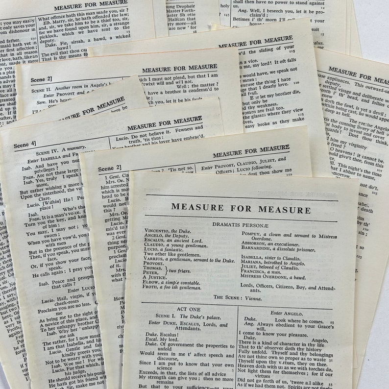 Vintage 1951 Shakespeare 'measure for Measure' Pages: Scrapbooking ...