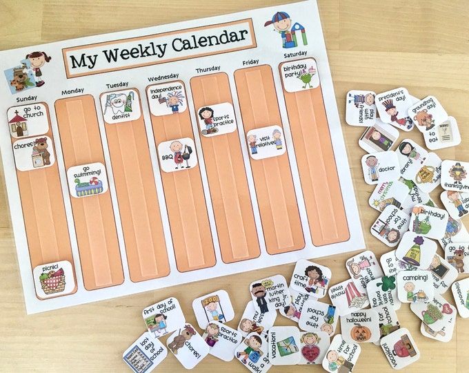 Small Kids Weekly Printable Calendar and Tiles, Schedule, Routine ...
