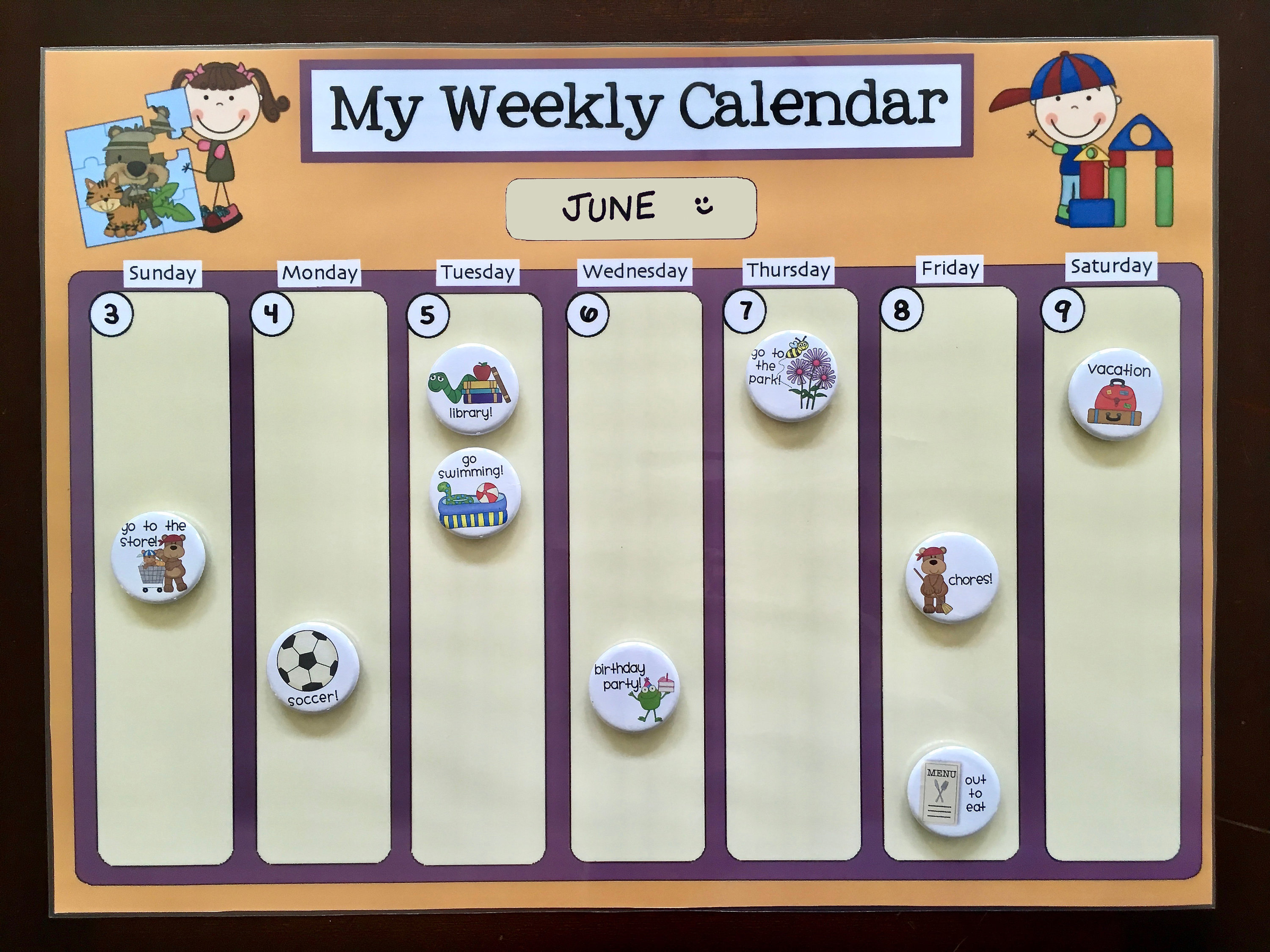 Weekly Kids Magnet Calendar Schedule Activity & Chore Chart | Etsy