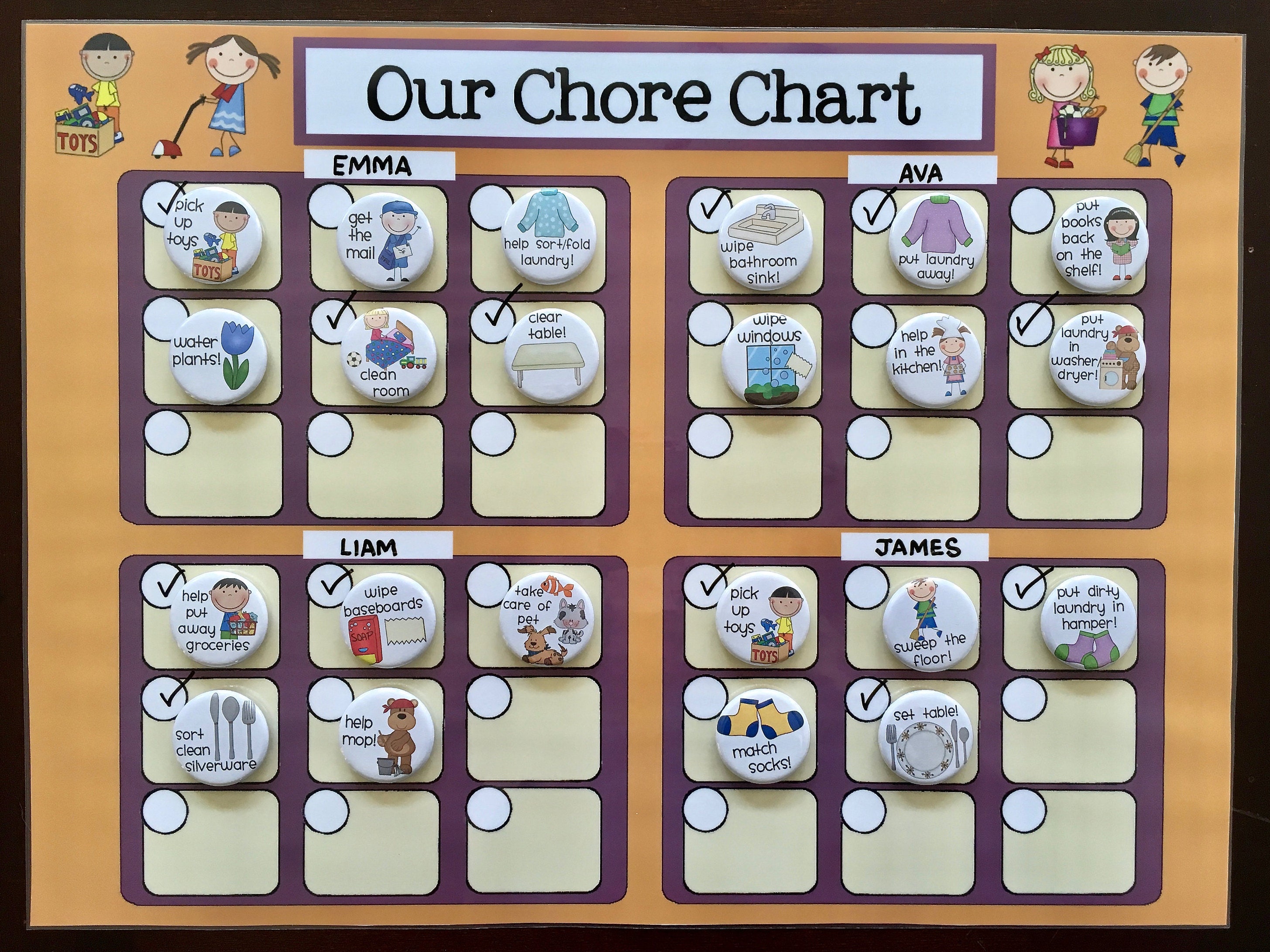 Family Magnet Chore Chart Multiple Child Responsibility | Etsy