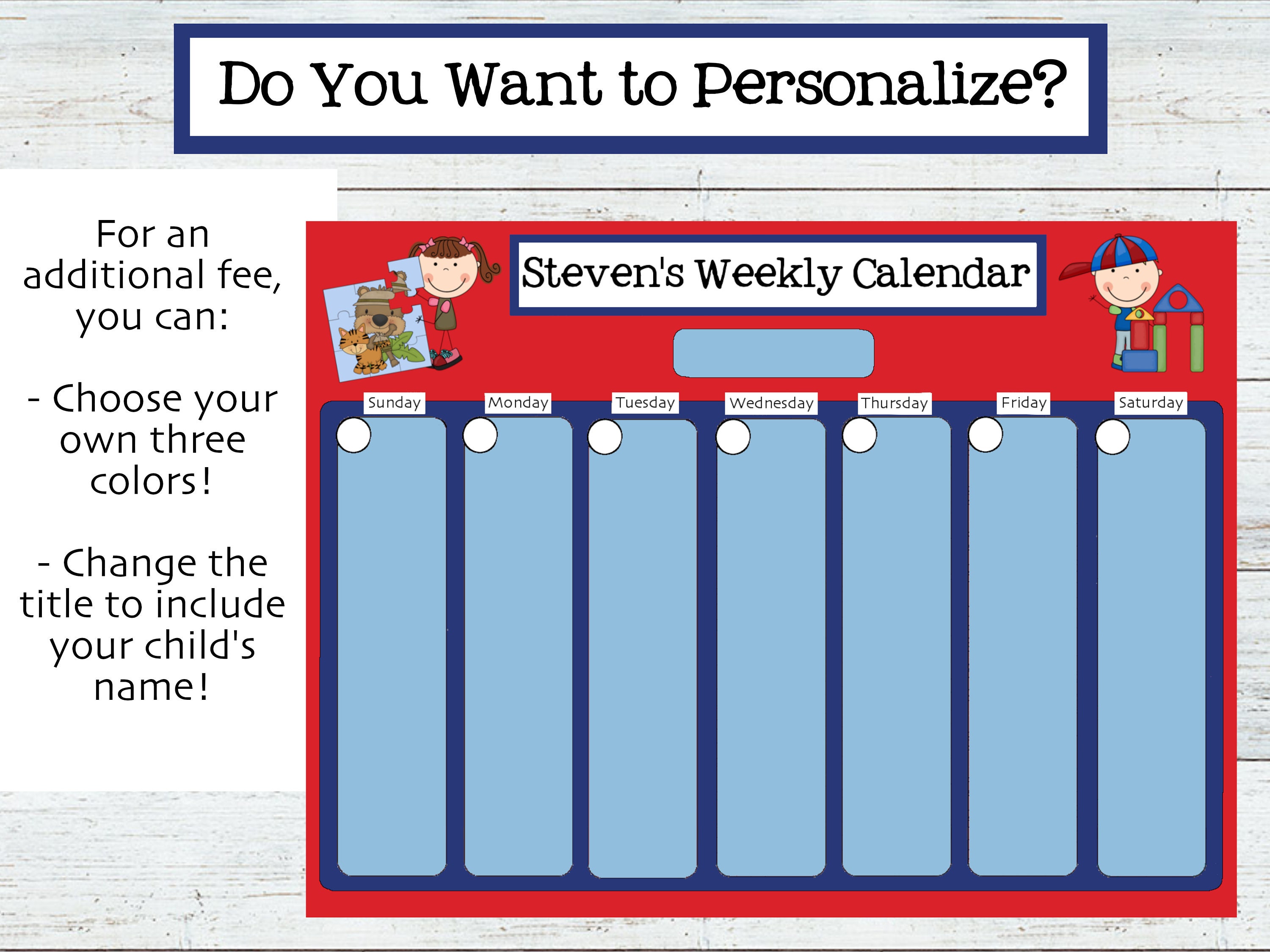 Weekly Kids Calendar Schedule Activity & Chore Chart - Etsy