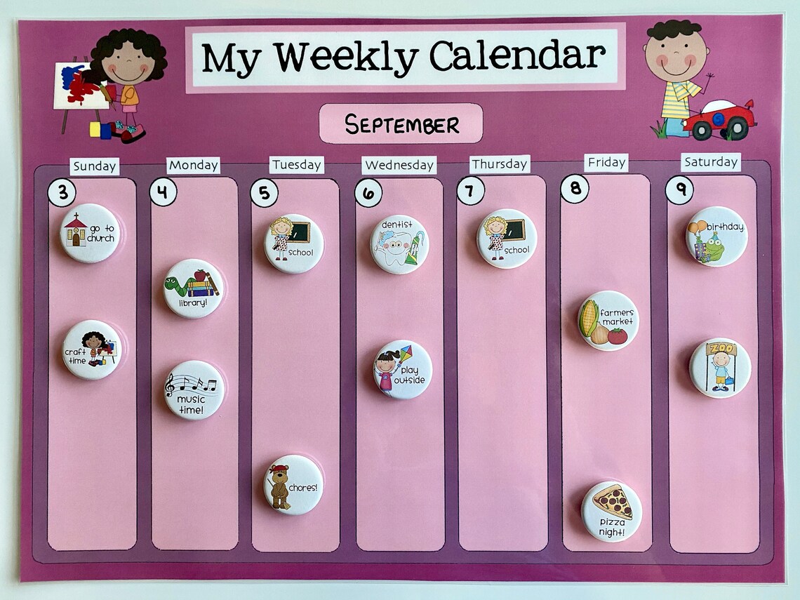 Weekly Kids Magnet Calendar Schedule Activity & Chore Chart | Etsy