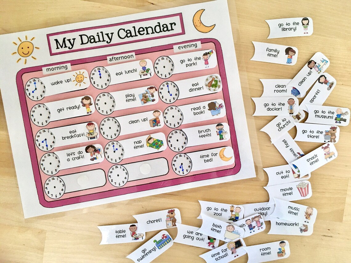 Small Kids Daily Printable Calendar and Tiles, Schedule, Routine ...