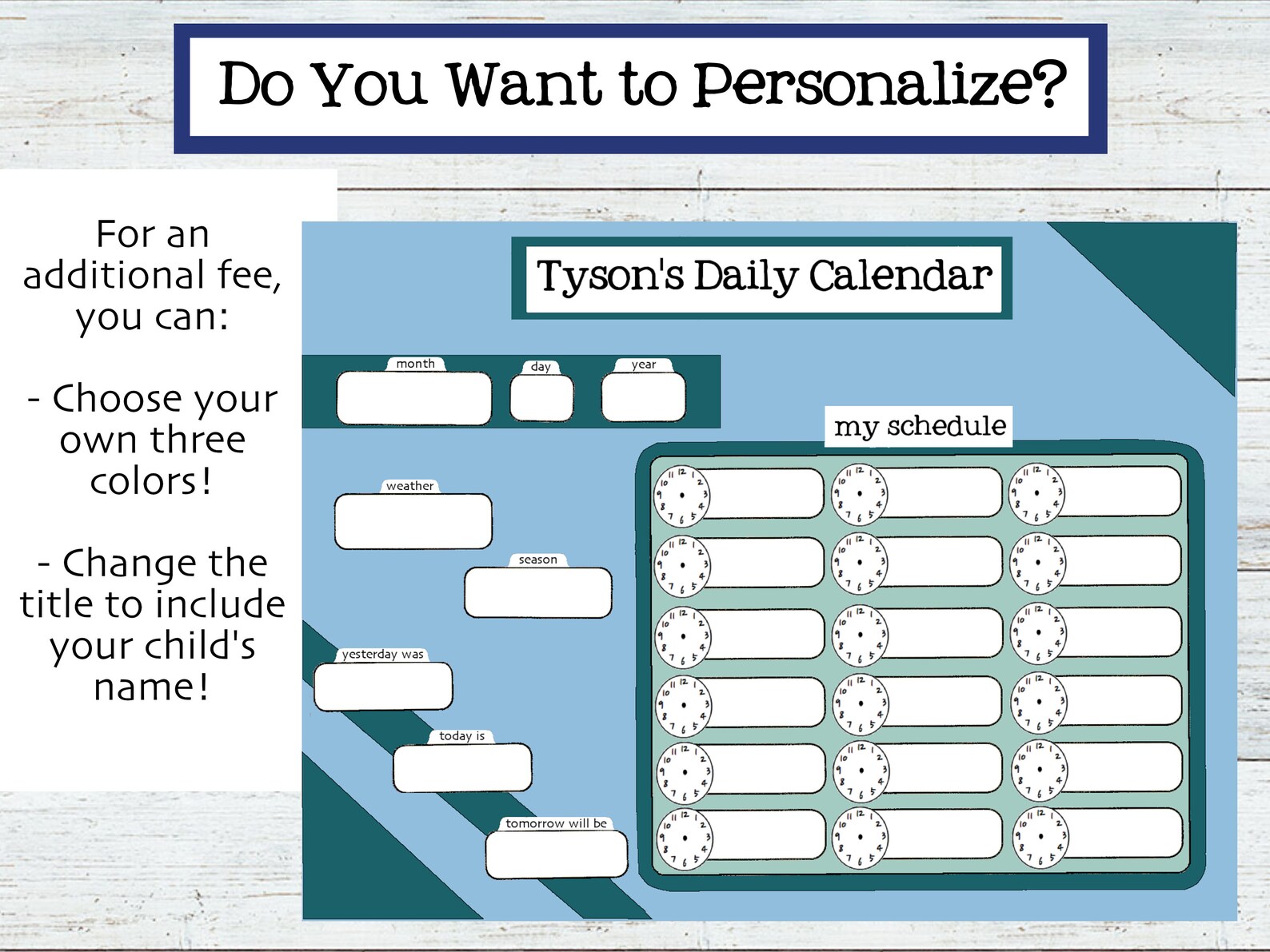 Daily Kids Calendar, Schedule, Activity & Chore Chart - Personalized ...