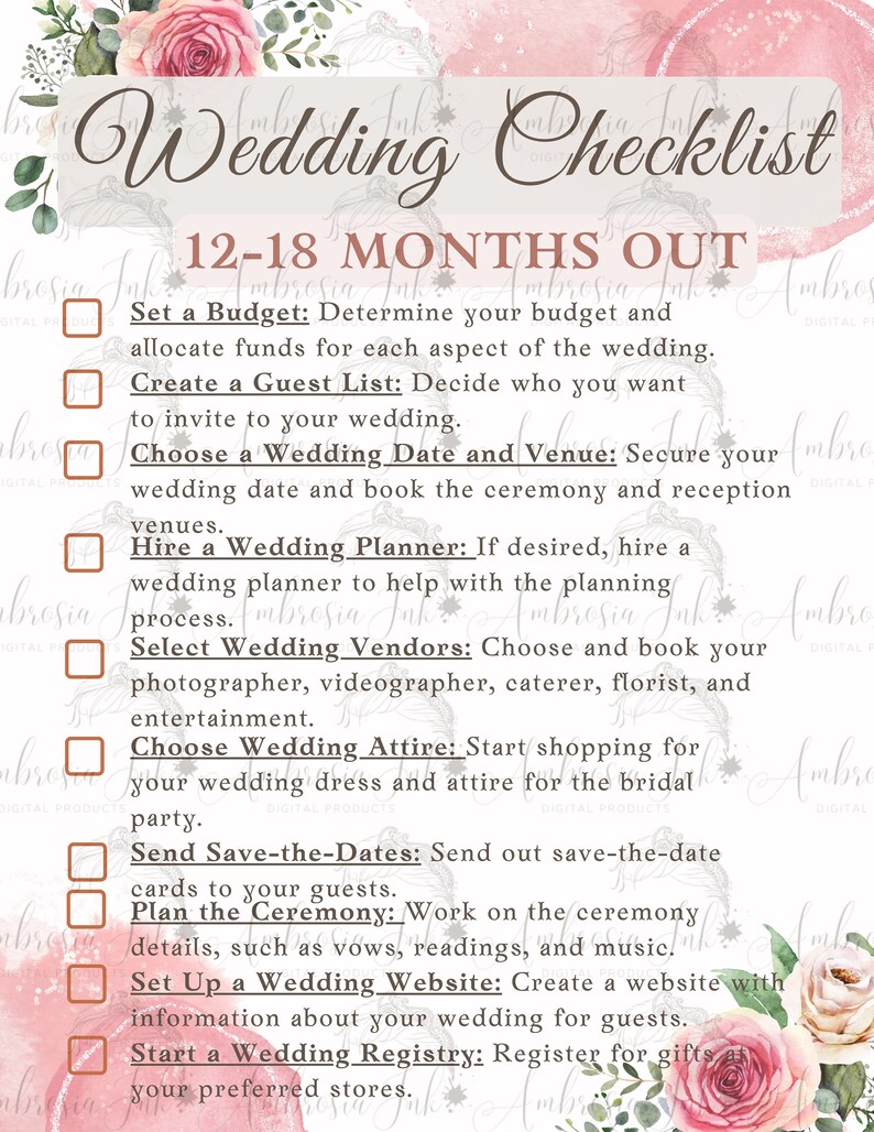 18-month Wedding Checklist wedding Planner Editable Canva Template ...