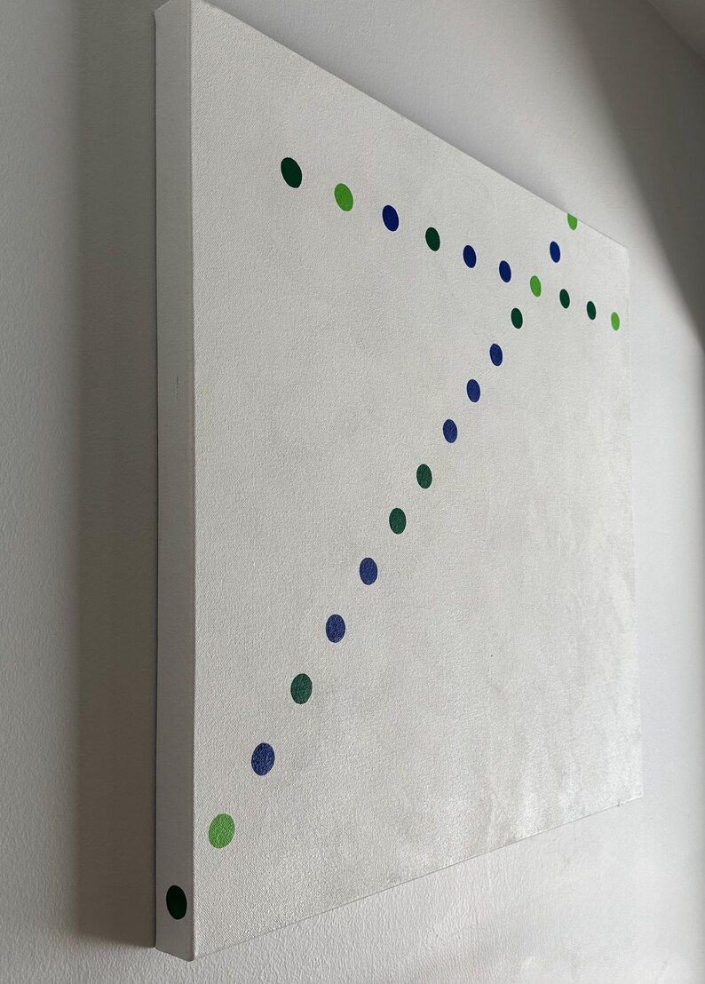 Original Painting, Modern Square, Blue, Green, Bright Green on White ...