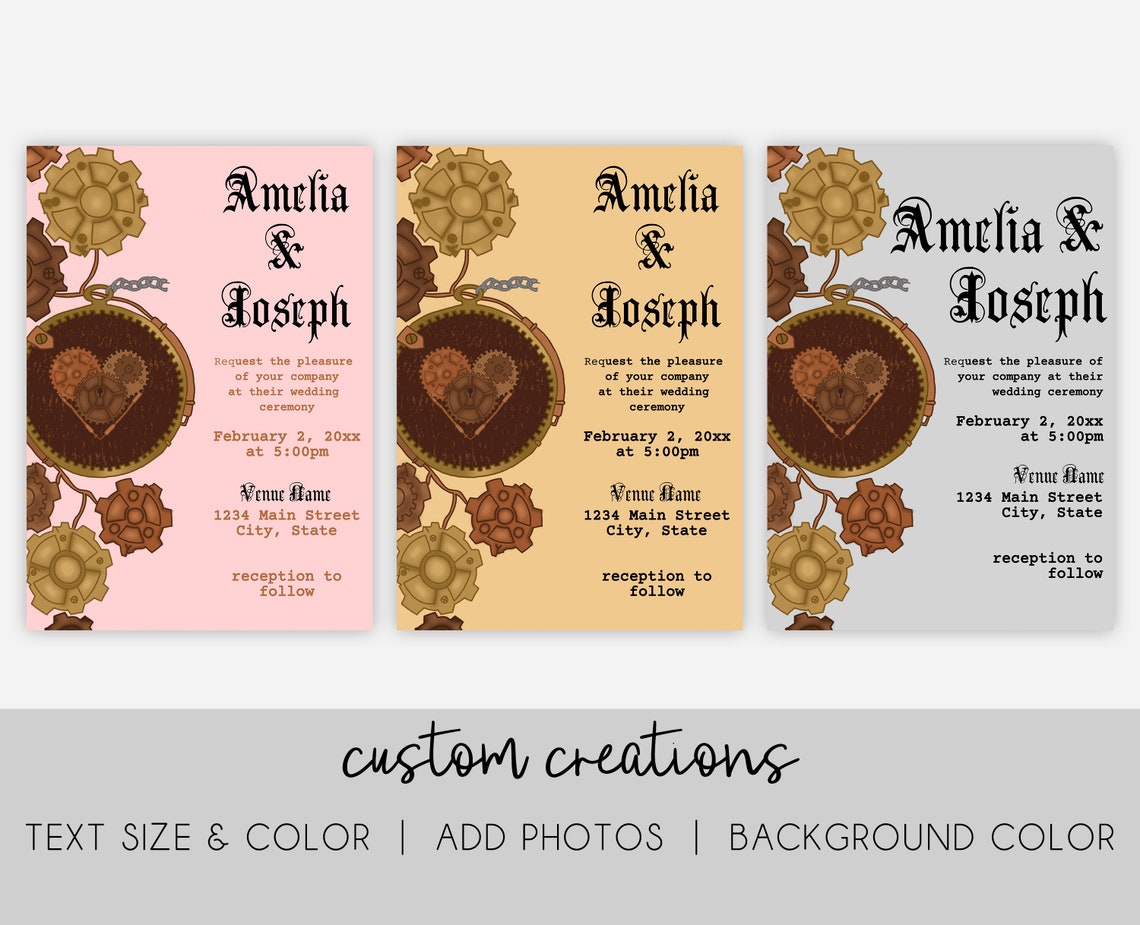 Steampunk Wedding Invitation Suite Editable Invitation Corjl - Etsy