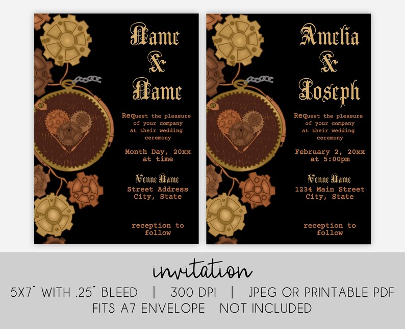 Steampunk Wedding Invitation Suite Editable Invitation Corjl - Etsy