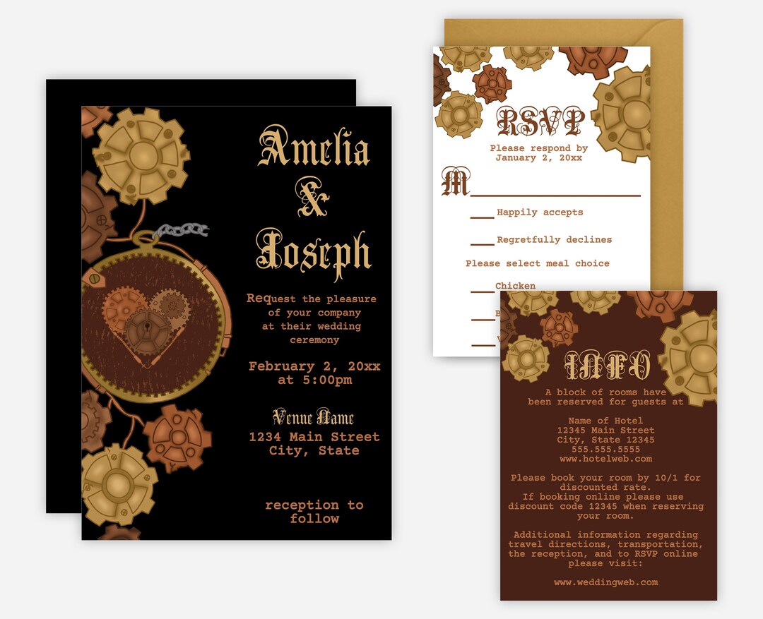 Steampunk Wedding Invitation Suite Editable Invitation Corjl - Etsy