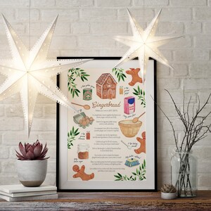 Gingerbread Recipe Wall Art, Illustrated Baking Recipe Print ...