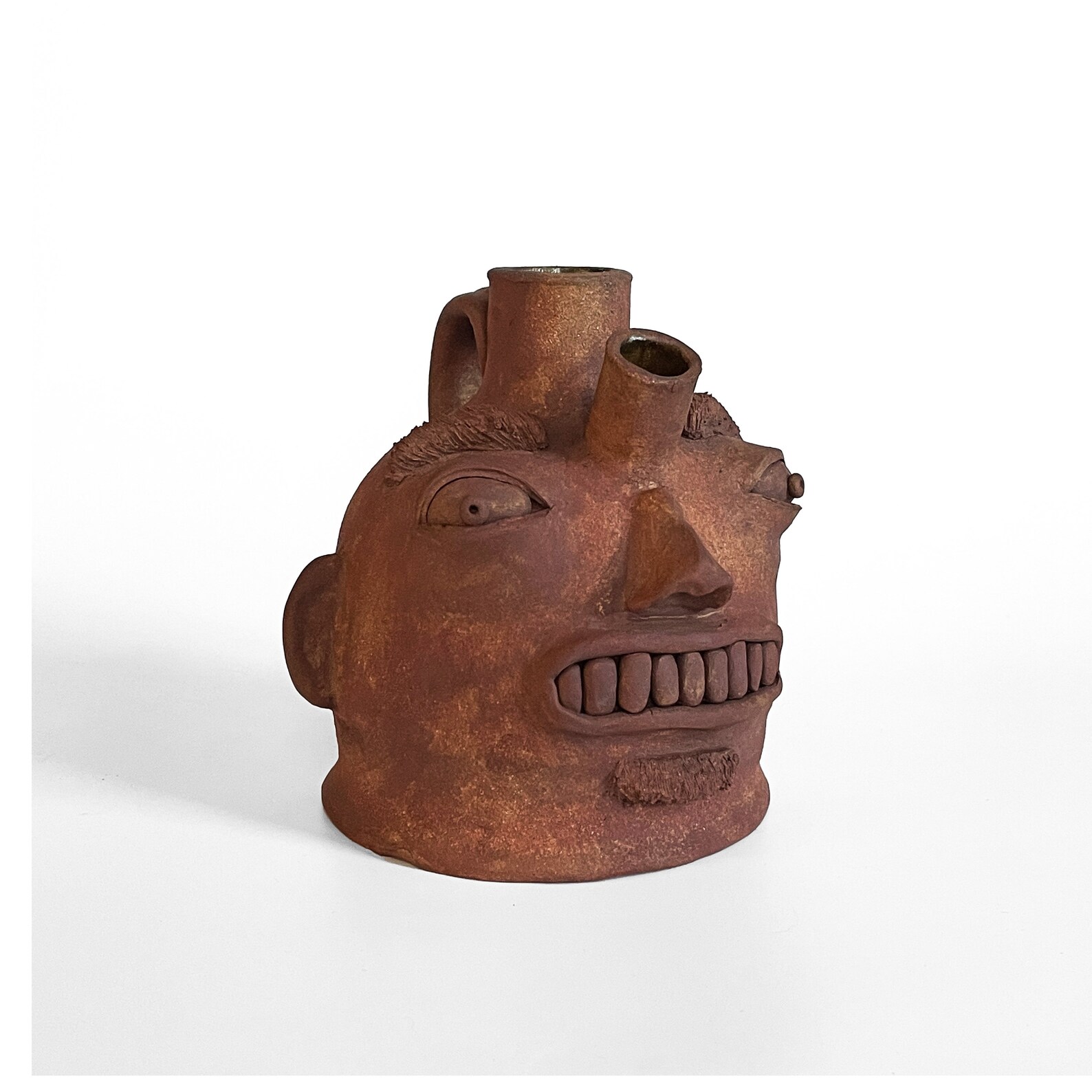 Unglazed Red Clay Face Jug With Spouts - Etsy