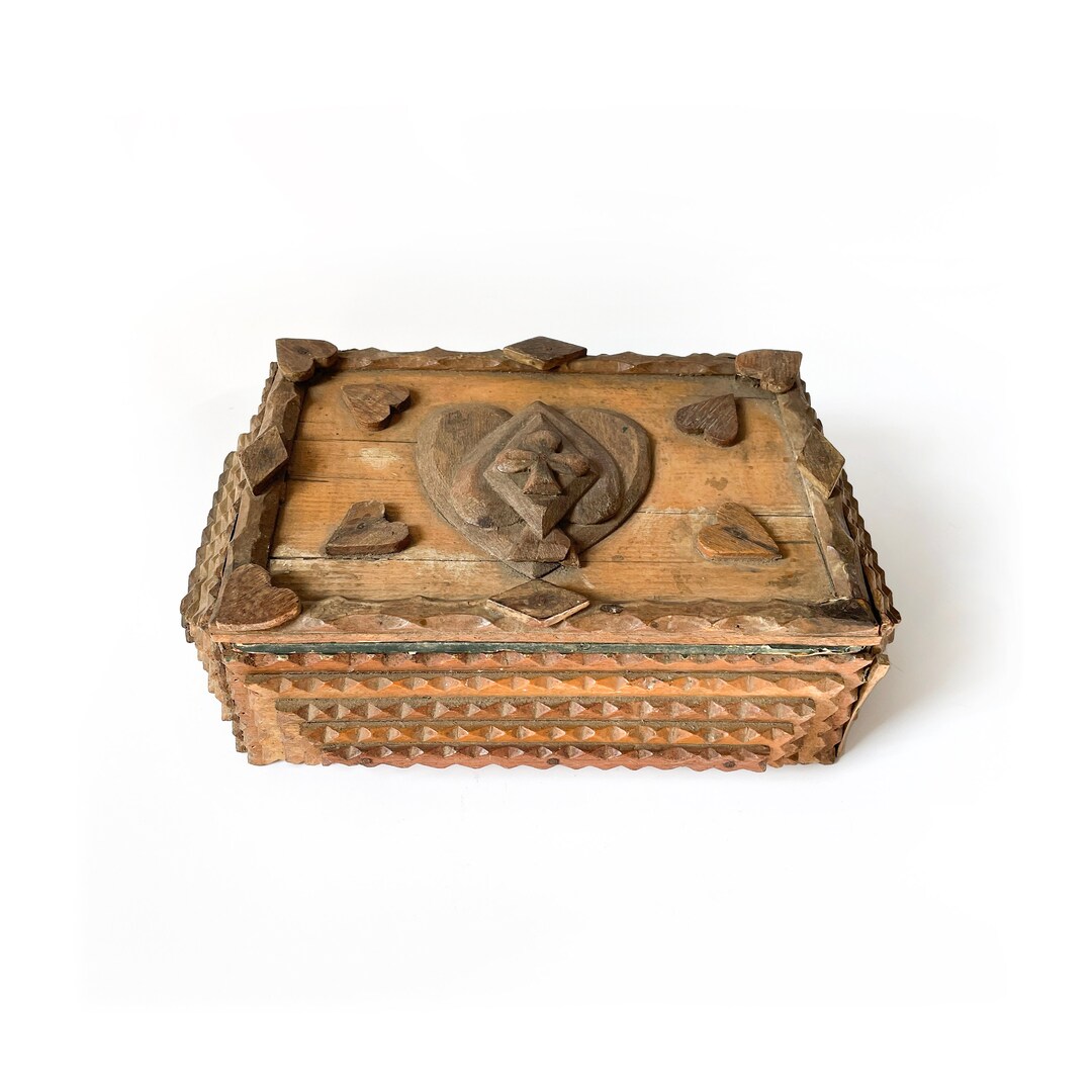 Rare Vintage Tramp Art Box With Stars, Hearts, and Spades - Etsy