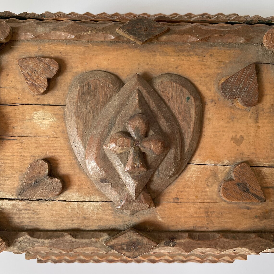 Rare Vintage Tramp Art Box With Stars Hearts and Spades - Etsy