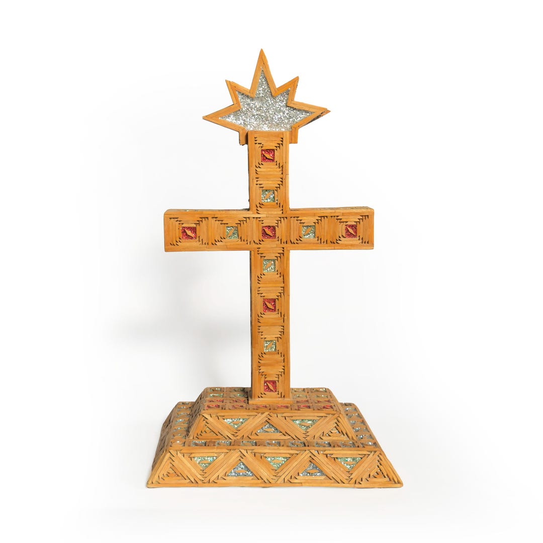 Folk Art Standing Matchstick Cross With Glitter - Etsy