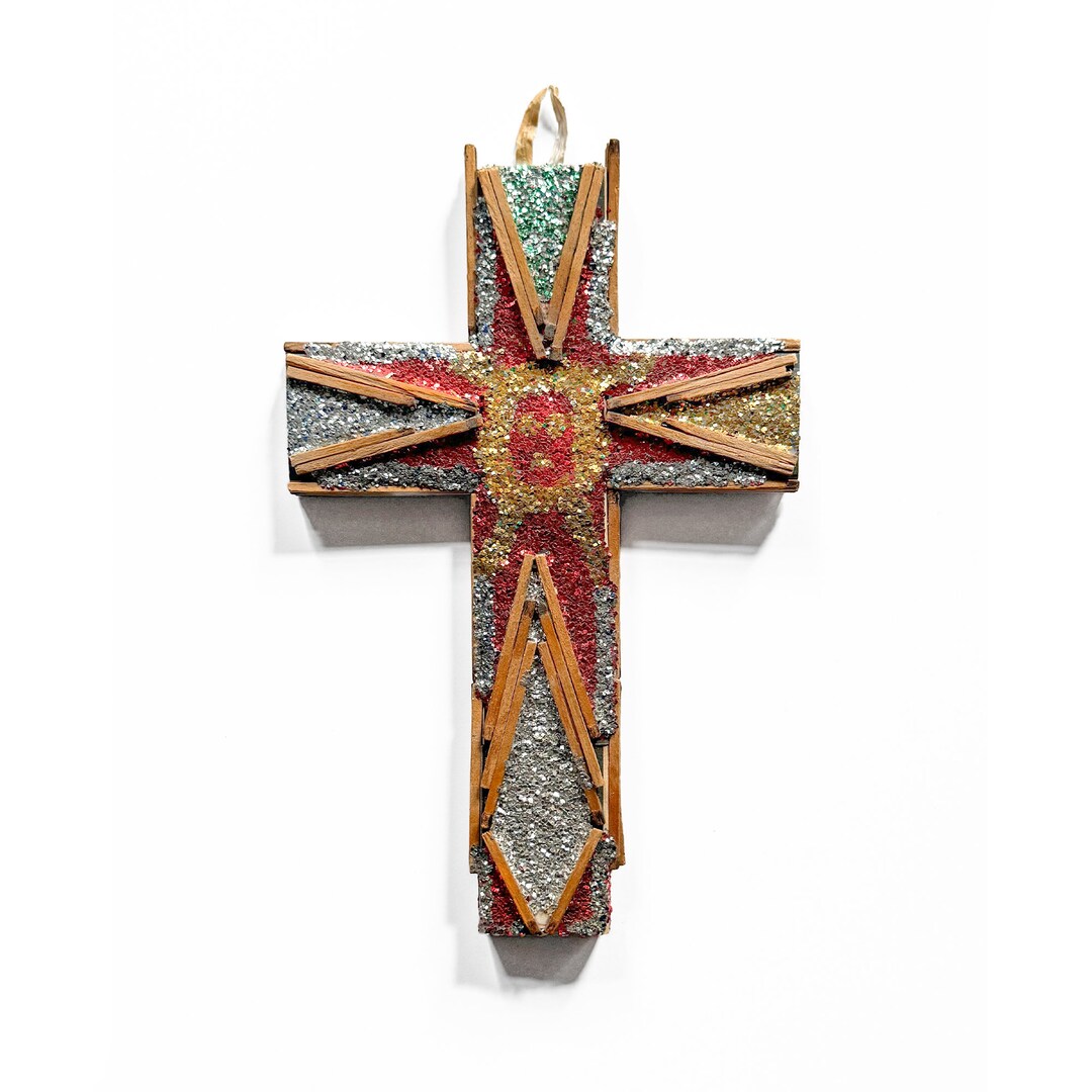 Outsider Art L.W. Crawford Matchstick Glitter Cross With Face - Etsy