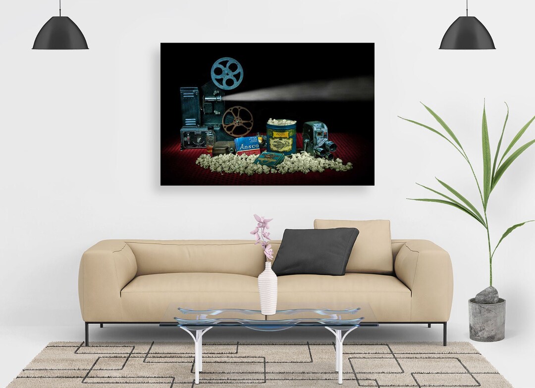 Large Wall Art movie Night Vintage 8 MM Movie Projector Film Reels ...