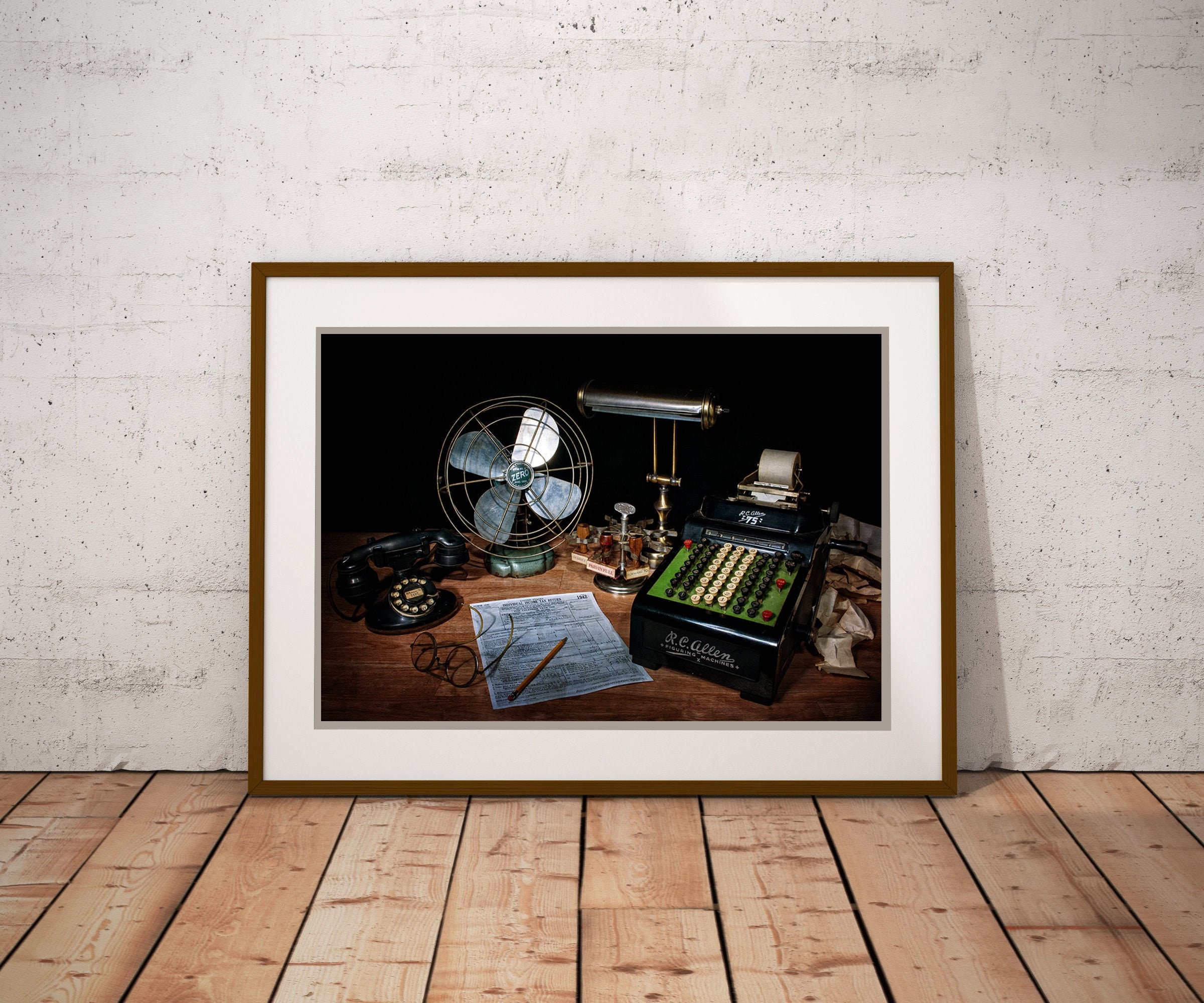 Large Wall Art "the Accountant" Vintage Antique Fan Desk Lamp Western ...