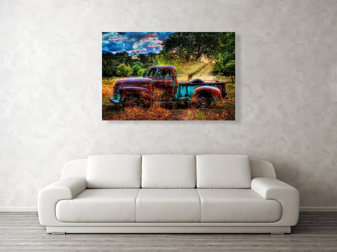 Large Wall Art "sunset Chevy" Vintage Rust Color Rusted Chevrolet Chevy ...
