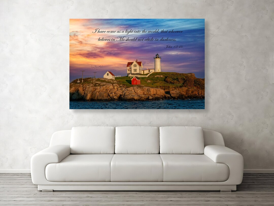 Bible Verse Art John 12:46 Scripture Nubble Lighthouse Maine New ...