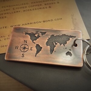 World Map Keyringcopper Key Ringtravel Key - Etsy