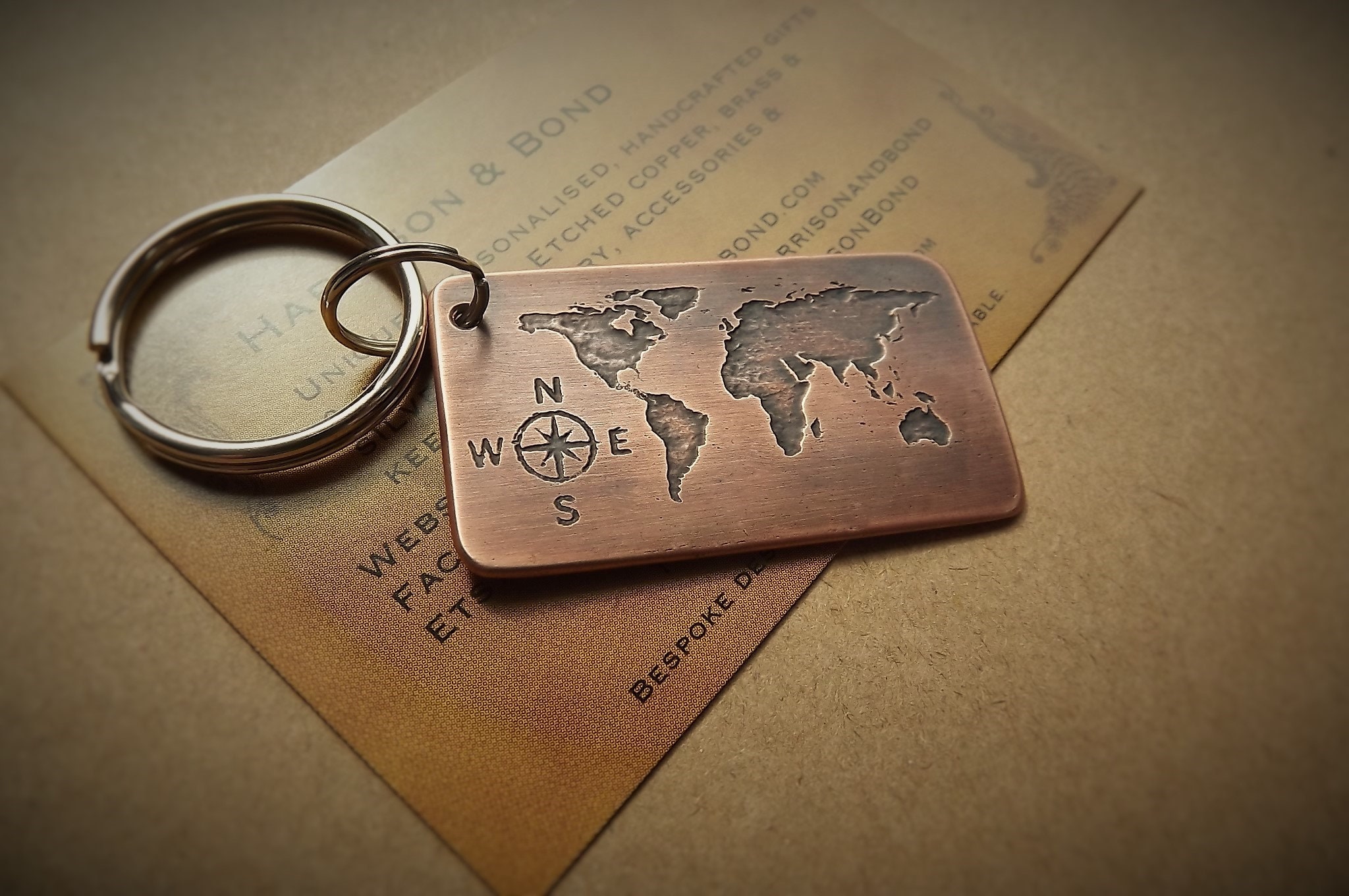 World Map KeyringCopper Key RingTravel Key | Etsy