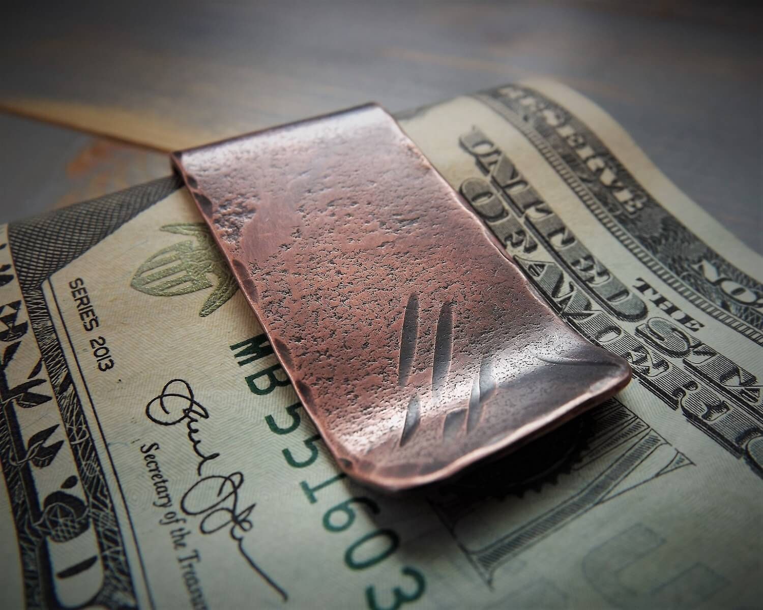 Handmade Copper Money Clip Hammered Distressed Billfold Patina Antique ...