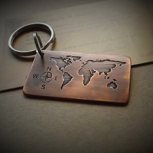 World Map Keyringcopper Key Ringtravel Key - Etsy