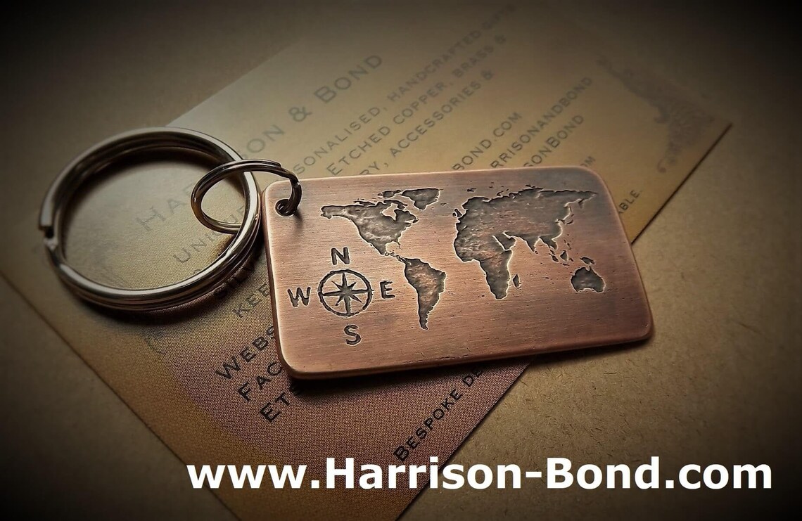 World Map Keyringcopper Key Ringtravel Key - Etsy