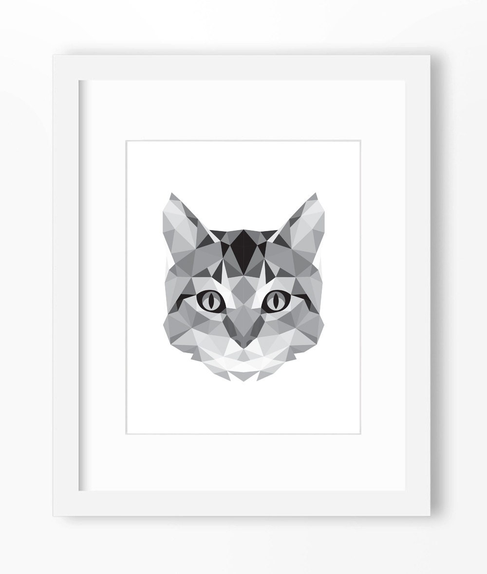 Cat Print, Cat Art, Cat Wall Art, Geometric Cat Print, Cat Wall Print ...