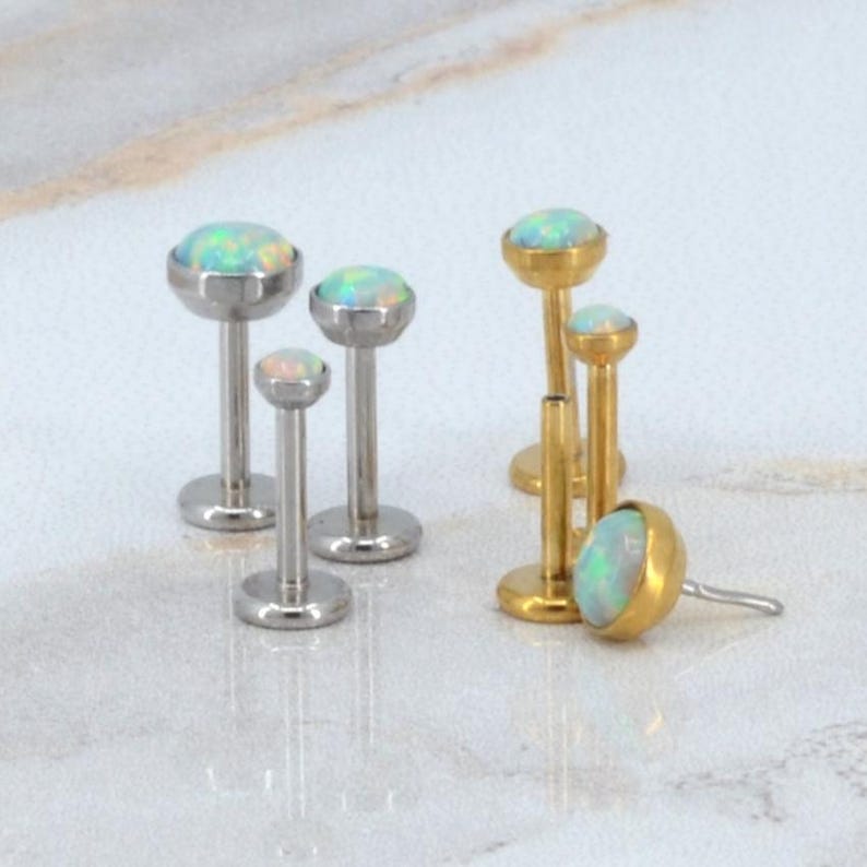 Tiny Opal Threadless Push Pin Stud – Flat Back Earring for Tragus ...